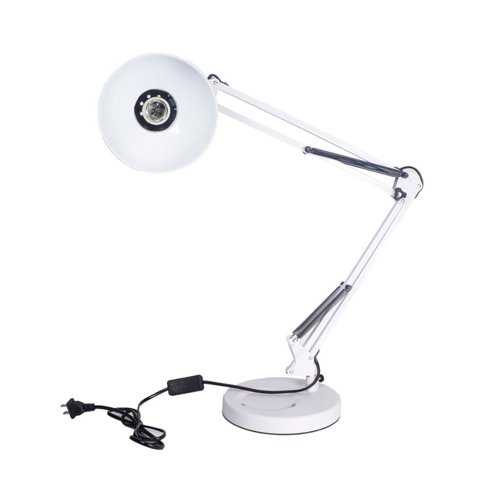 Lámpara De Escritorio Blanca Campana Grande Con Base Y Pinza